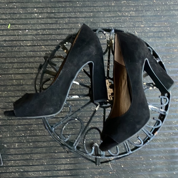 Moda Spana | Shoes | Moda Spana Nadia Black Suede Peep Toe W Slanted ...